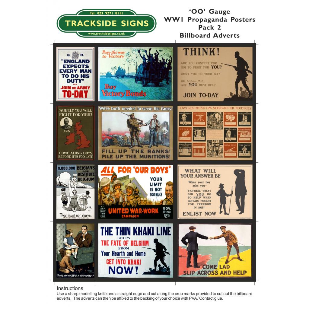 WW1 Billboard Sheets - Pack 2 - 'OO' Gauge - 4mm