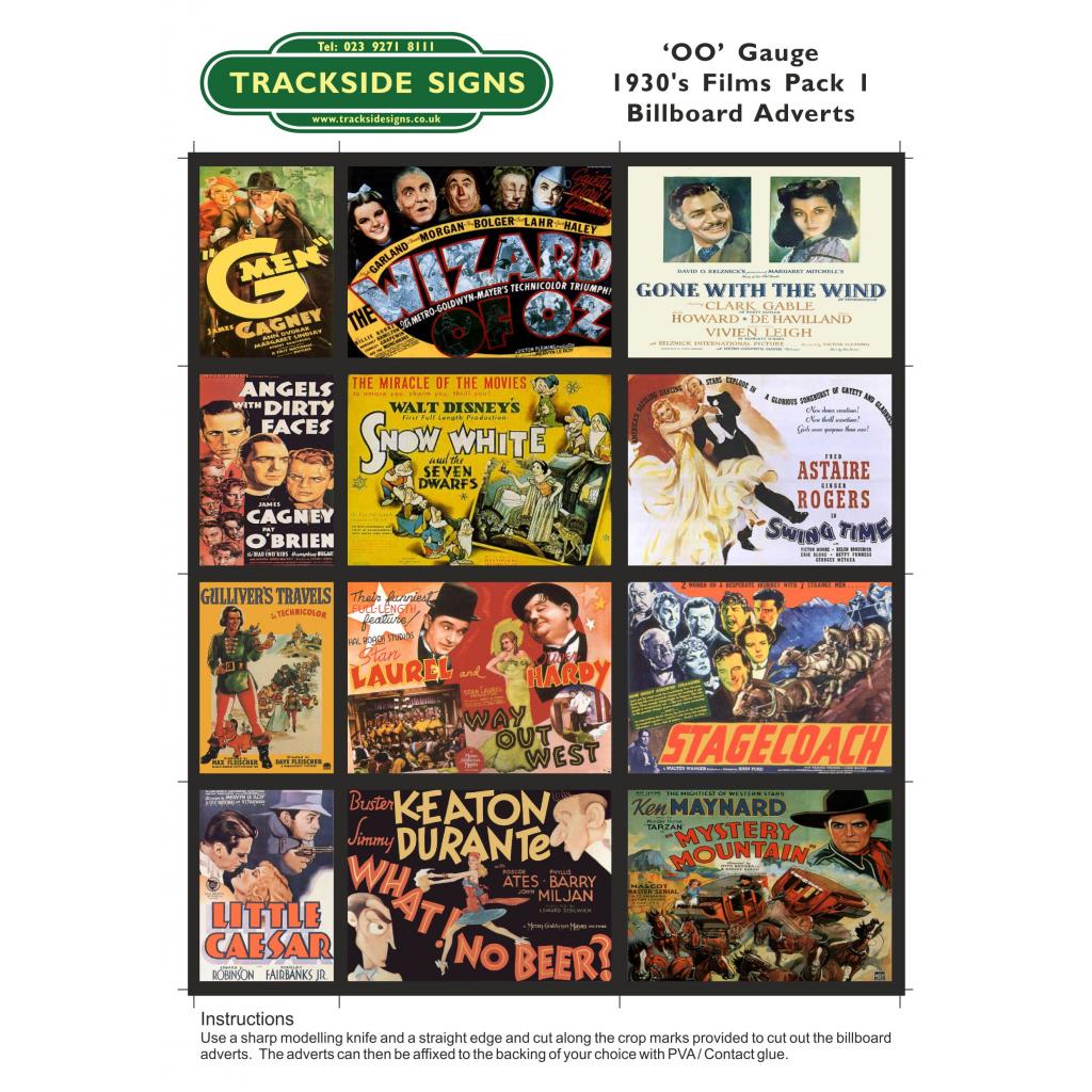 1930's Films Billboard Sheets Pack 1 - 'OO' Gauge