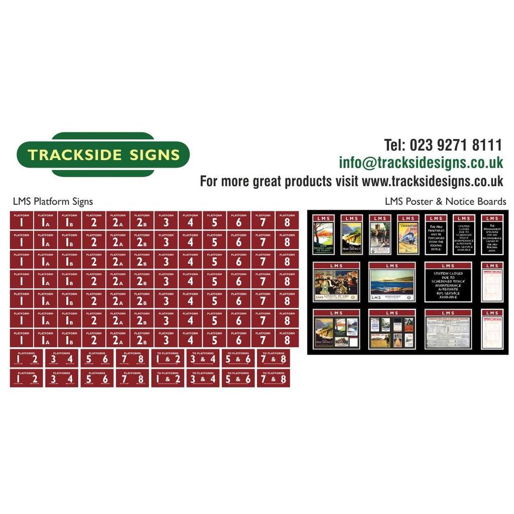 LMS (Maroon) Platform Numbers and Posterboards - N Gauge