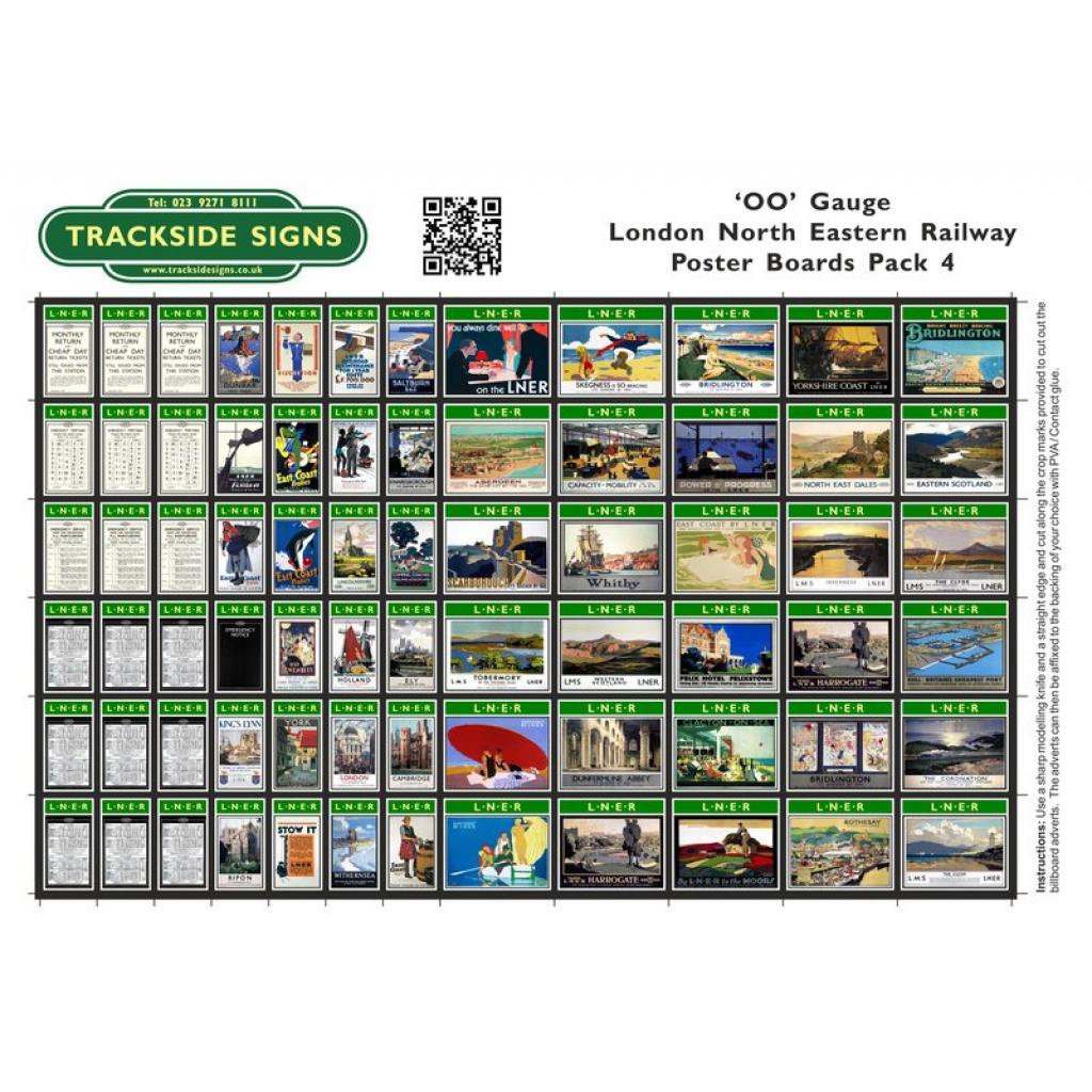 LNER Station Poster Board Sheets Pack 4 - 'OO' Gauge