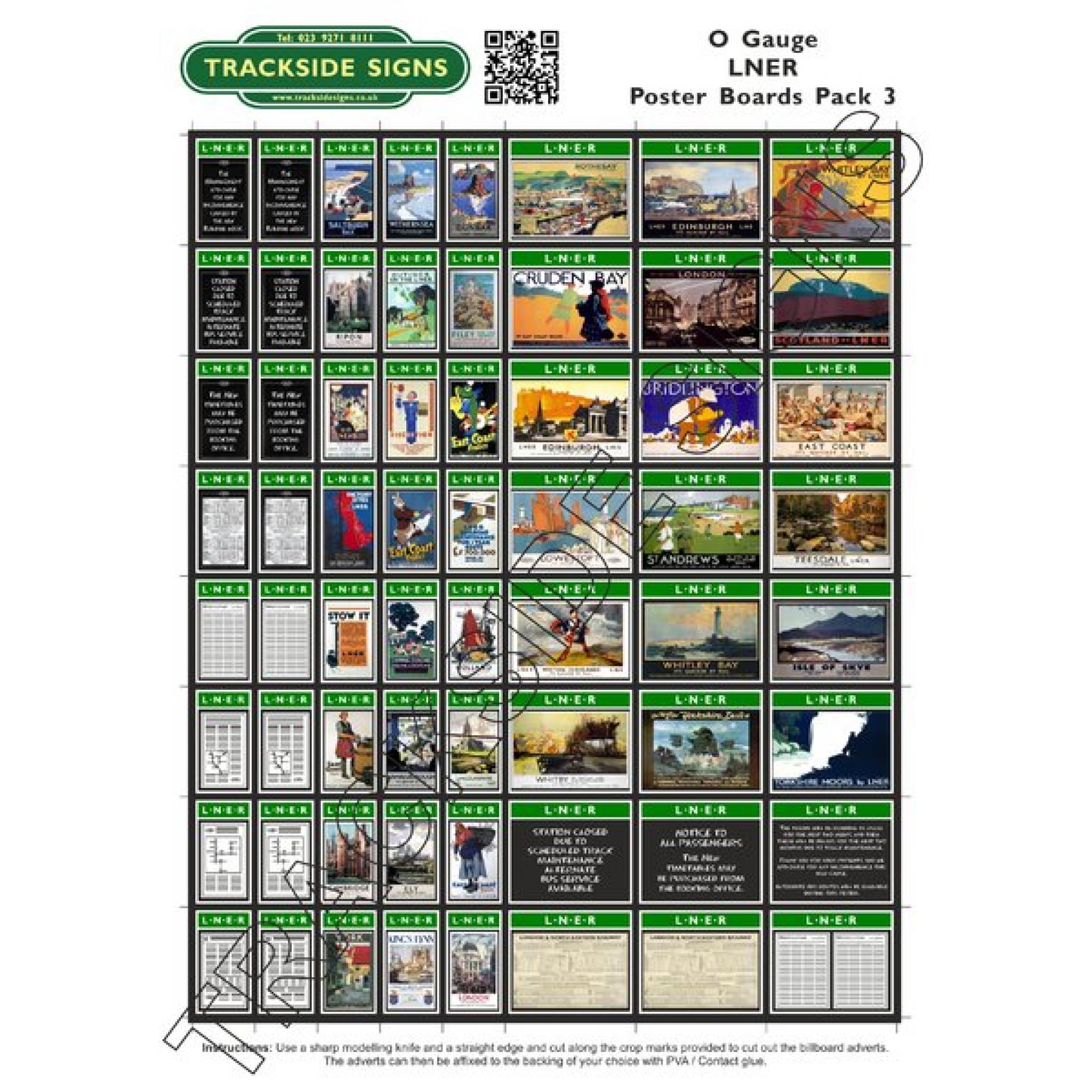 LNER Poster Board Sheets Pack 3 O Gauge