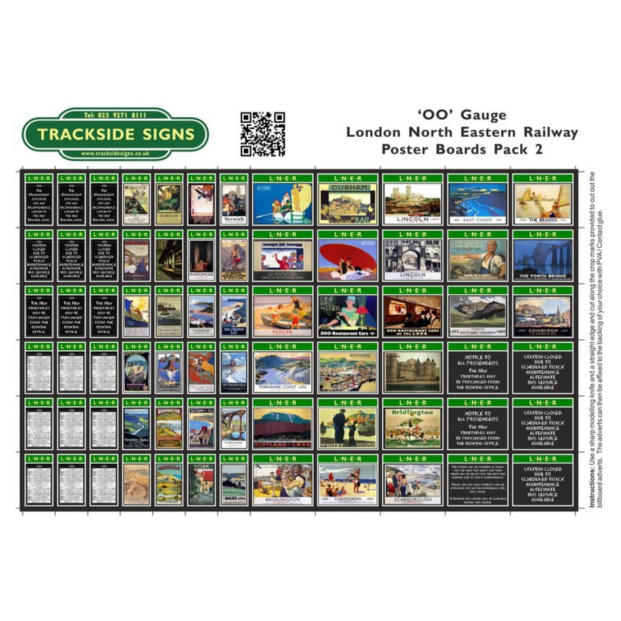 LNER Station Poster Board Sheets Pack 2 - 'OO' Gauge