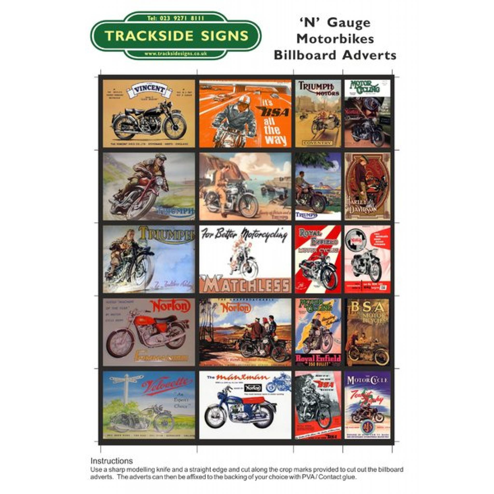 Motorbikes - Billboard Sheets - N Gauge | Trackside Signs