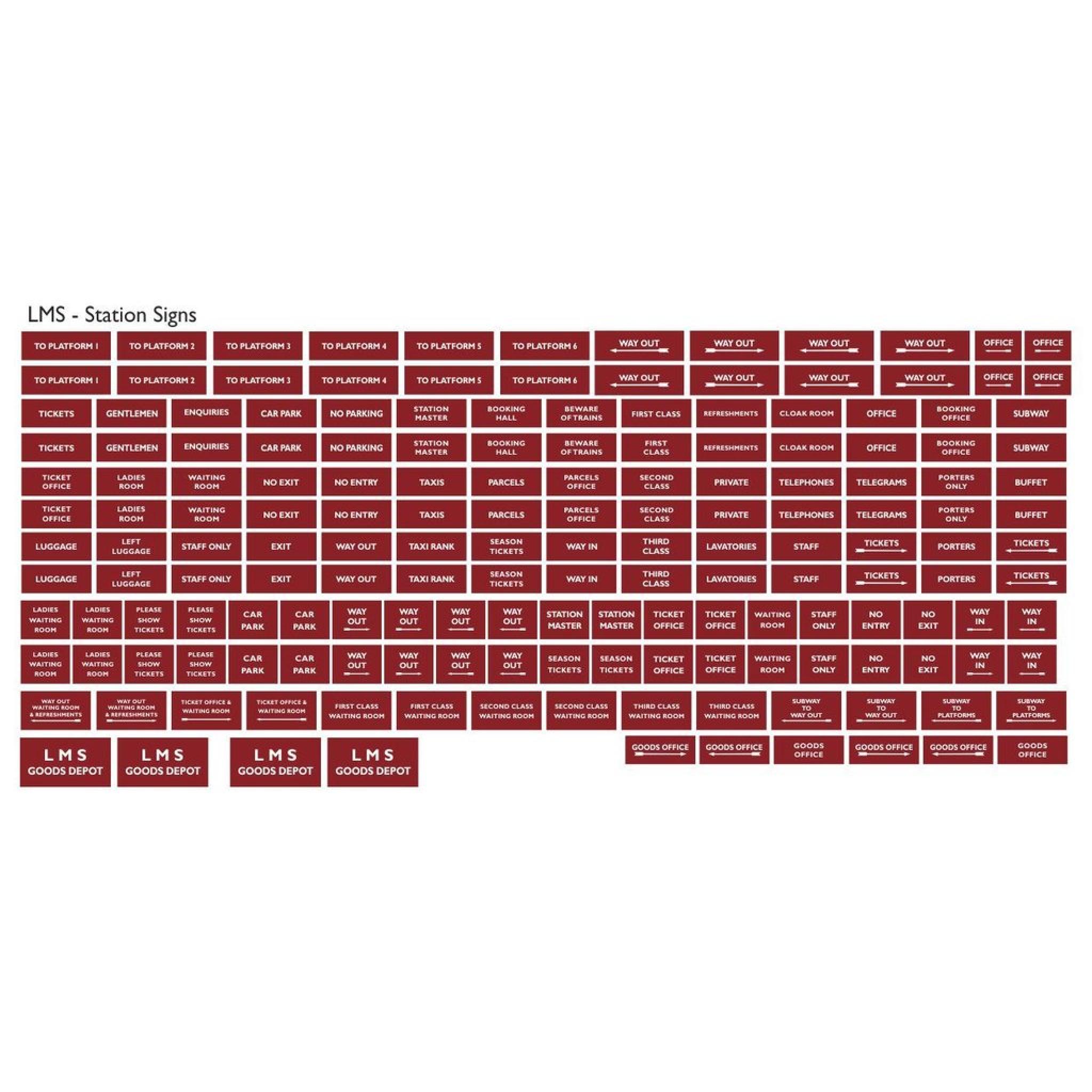 LMS (Maroon) General Station Signs - N Gauge