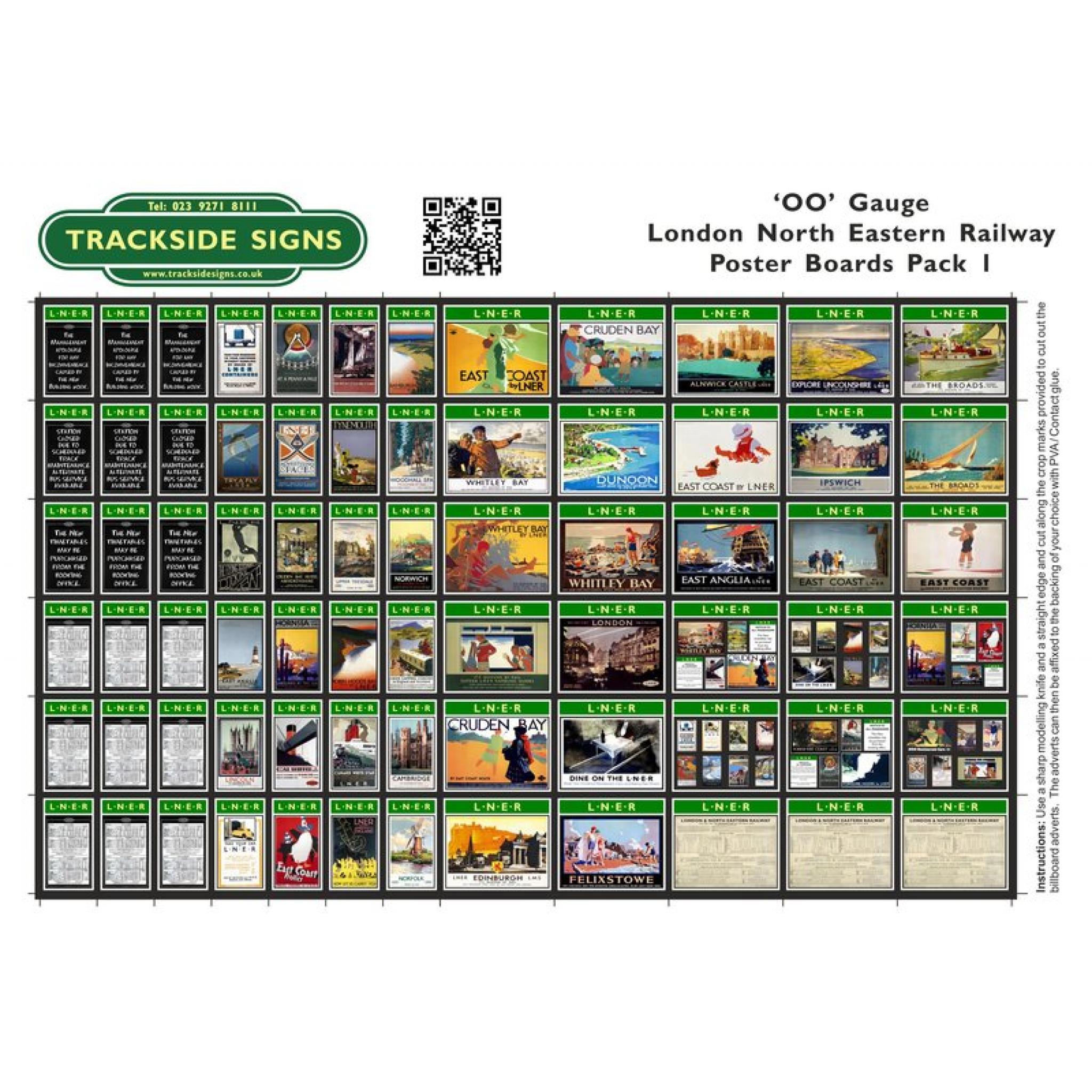 LNER Station Poster Board Sheets Pack 1 - 'OO' Gauge