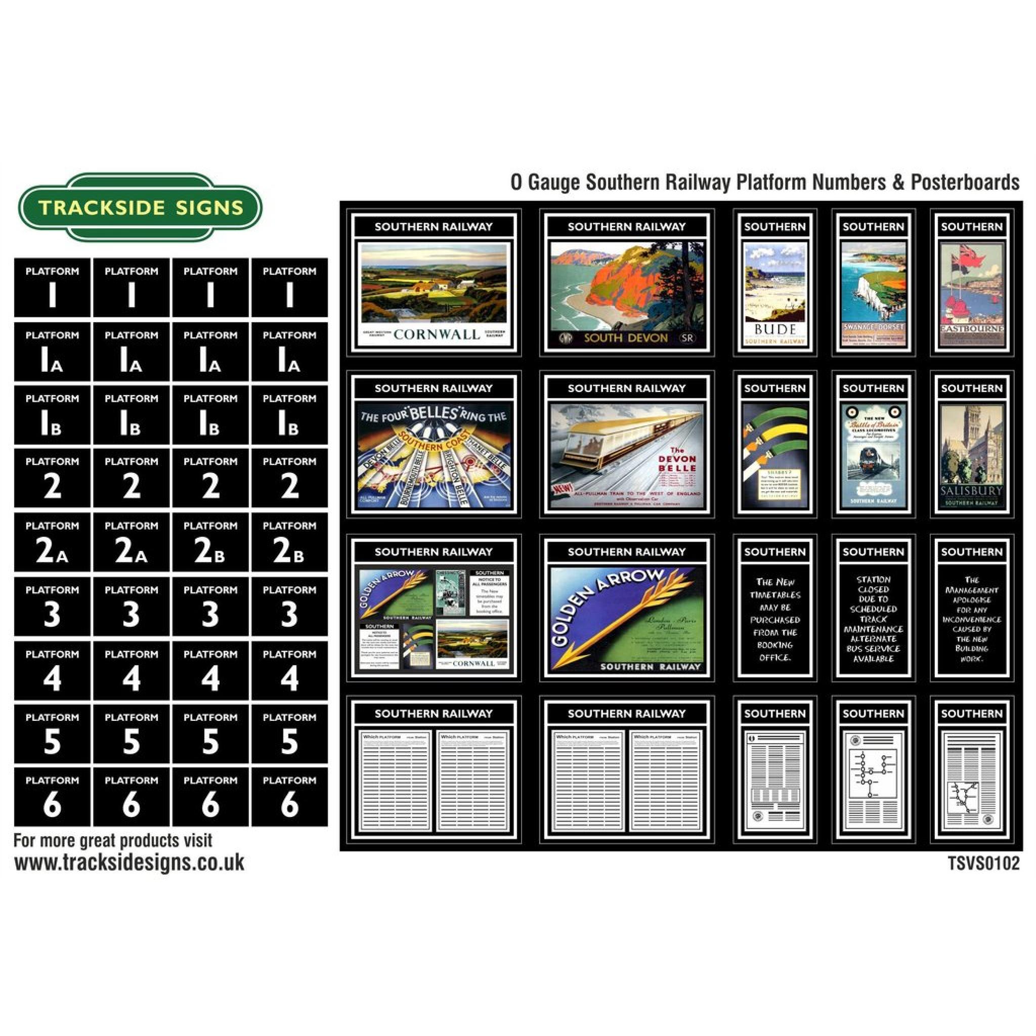 Southern Railway (Black) Platform Numbers and Posterboards - O Gauge
