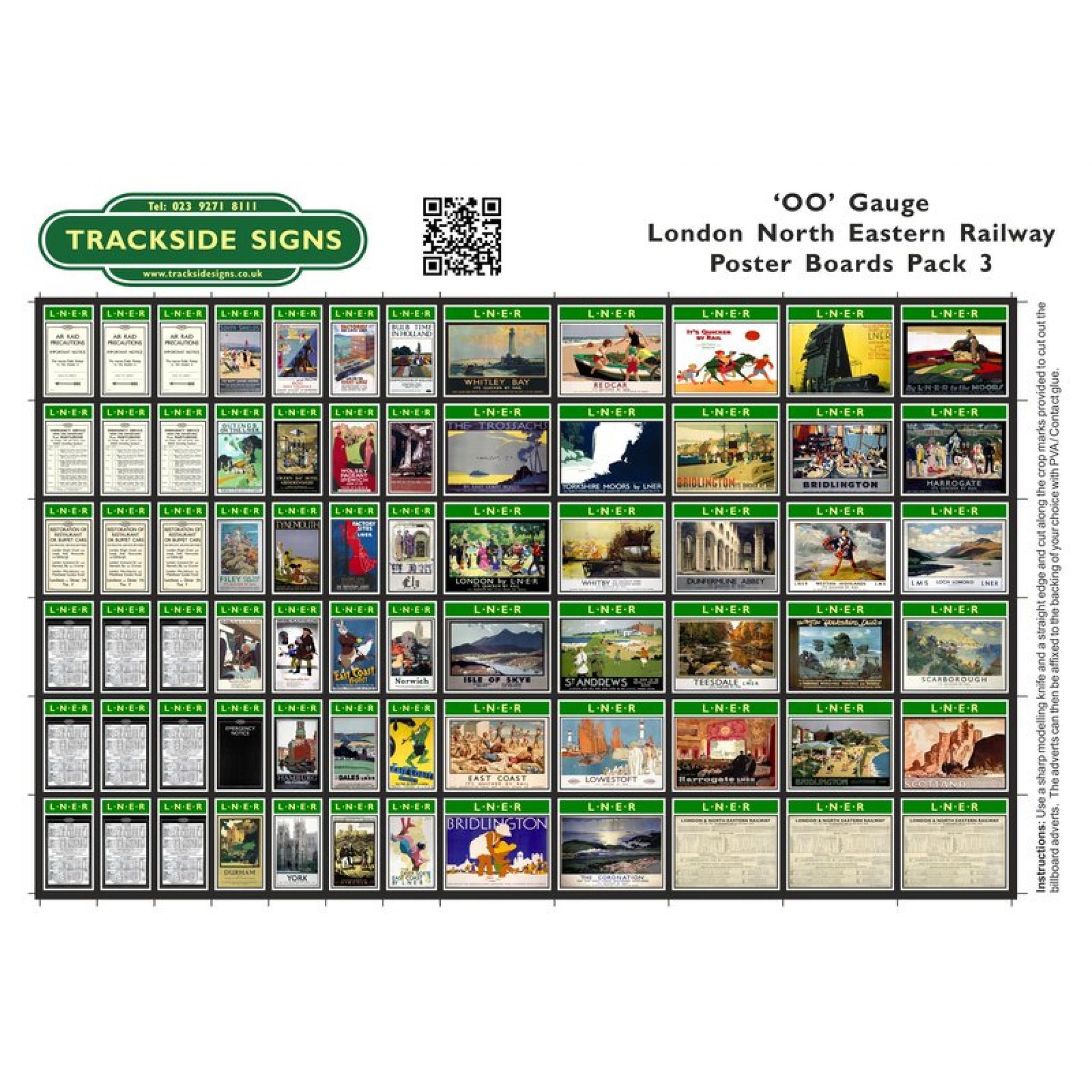LNER Station Poster Board Sheets Pack 3 - 'OO' Gauge